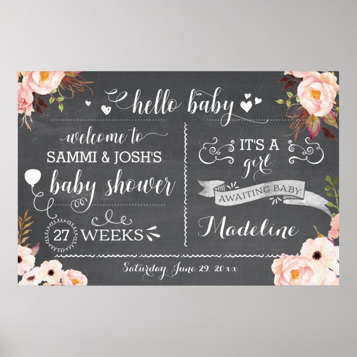 Rustic Hello Baby Floral Baby Shower Sign | Zazzle