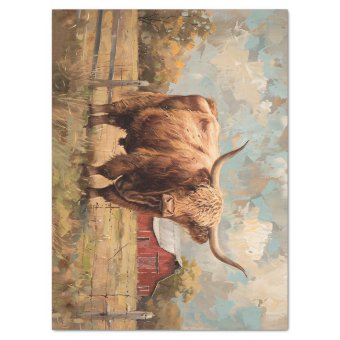 Rustic Highland Cow and Barn Decoupage Tissue Paper | Zazzle