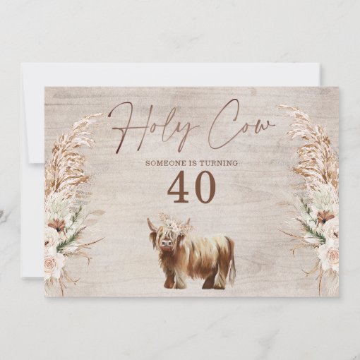 Rustic Highland Cow Holy Cow 40th Birthday Invitation | Zazzle