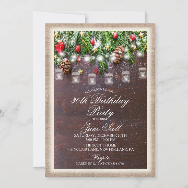 Rustic Holiday Birthday Party Invitation | Zazzle