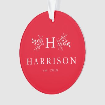Rustic holiday monogram red photo ornament | Zazzle