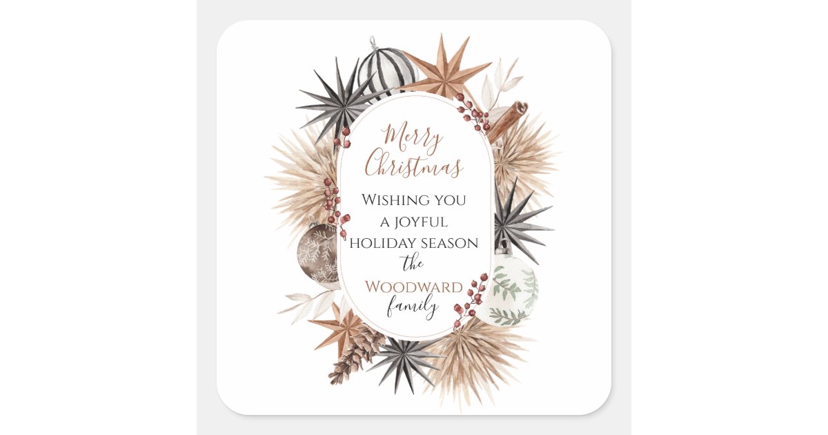 Rustic Holiday Name Square Sticker | Zazzle