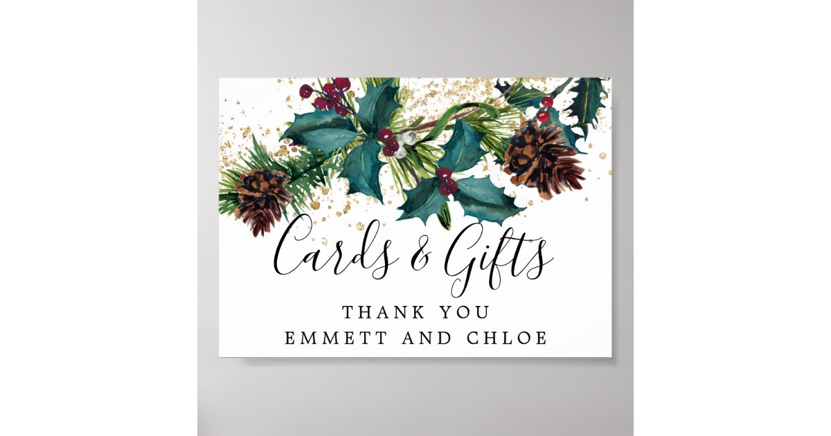 Rustic Holly Berries Wedding Cards and Gifts Sign | Zazzle