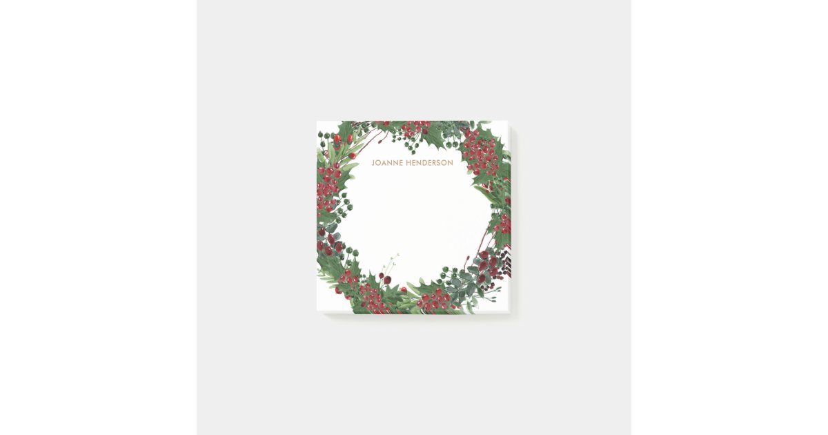 Rustic holly wreath monogrammed Christmas Post-it Notes | Zazzle