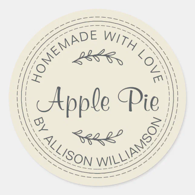 Rustic Homemade Apple Pie Antique White Classic Round Sticker | Zazzle