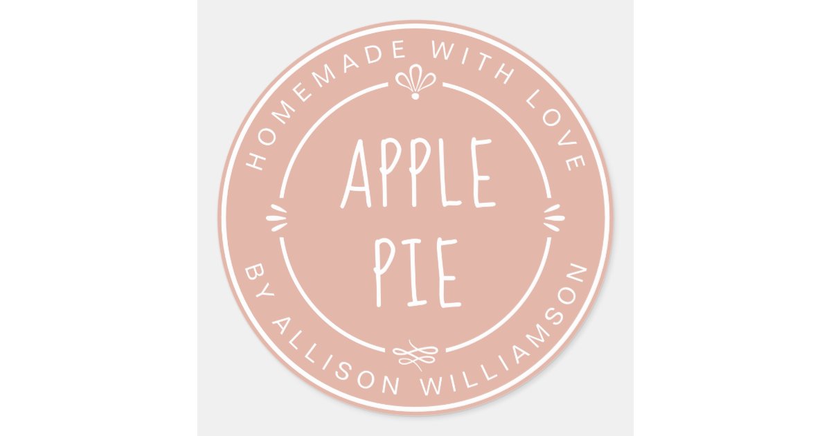 Rustic Homemade Apple Pie Dusty Pink Classic Round Sticker | Zazzle