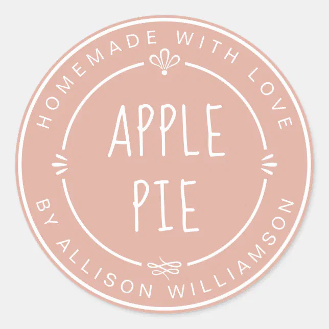 Rustic Homemade Apple Pie Dusty Pink Classic Round Sticker | Zazzle