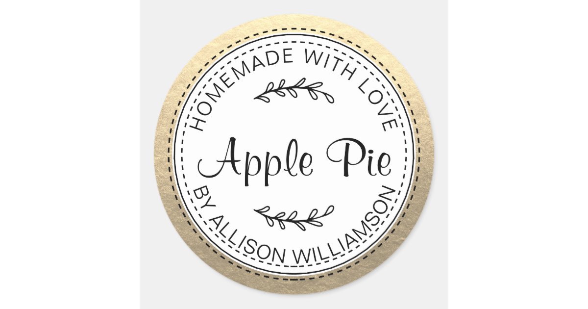 Rustic Homemade Apple Pie Gold Classic Round Sticker | Zazzle