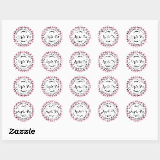 Rustic Homemade Apple Pie Hot Pink Check Classic Round Sticker | Zazzle