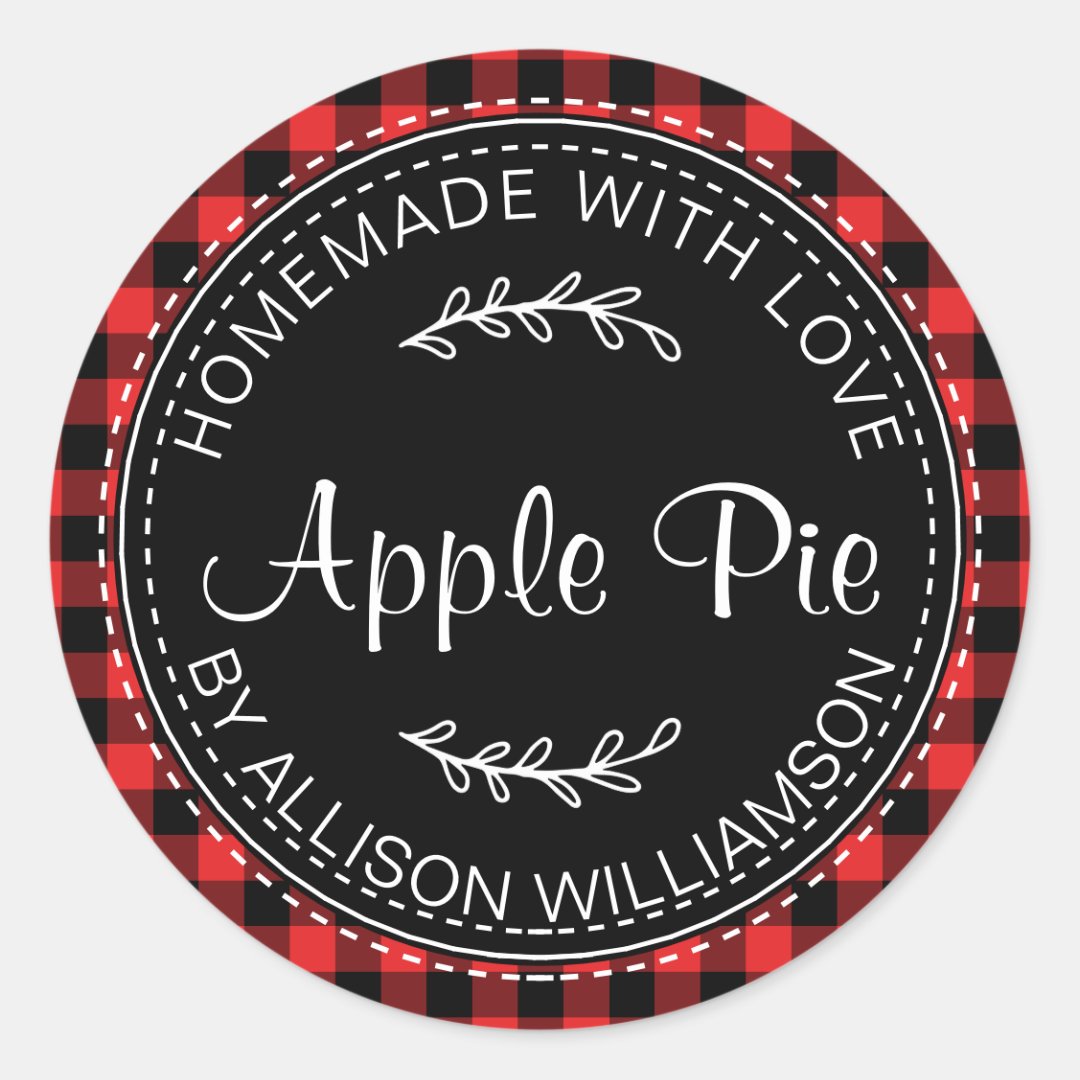 Rustic Homemade Apple Pie Red Black Plaid Classic Round Sticker | Zazzle