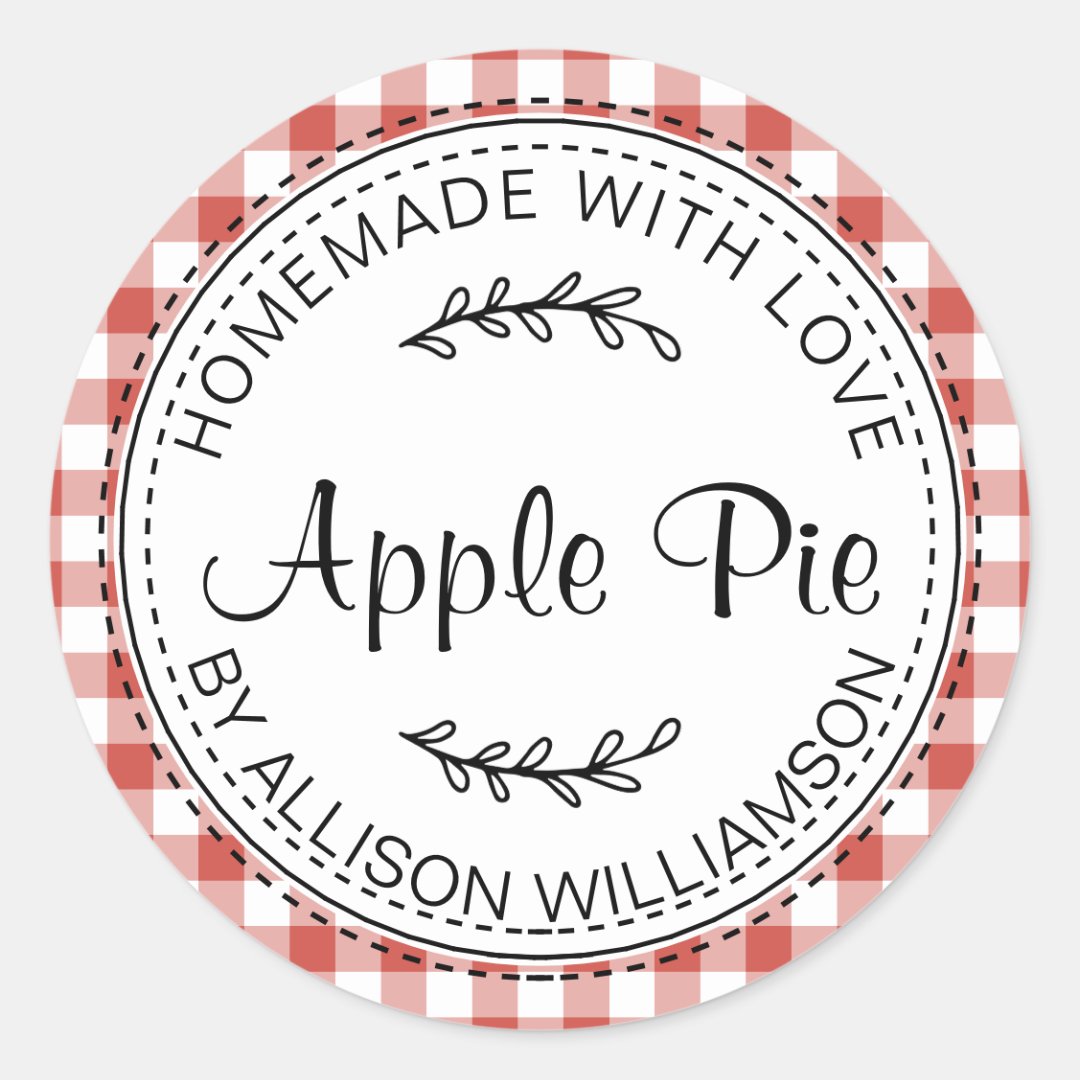 Rustic Homemade Apple Pie Red Check Classic Round Sticker | Zazzle