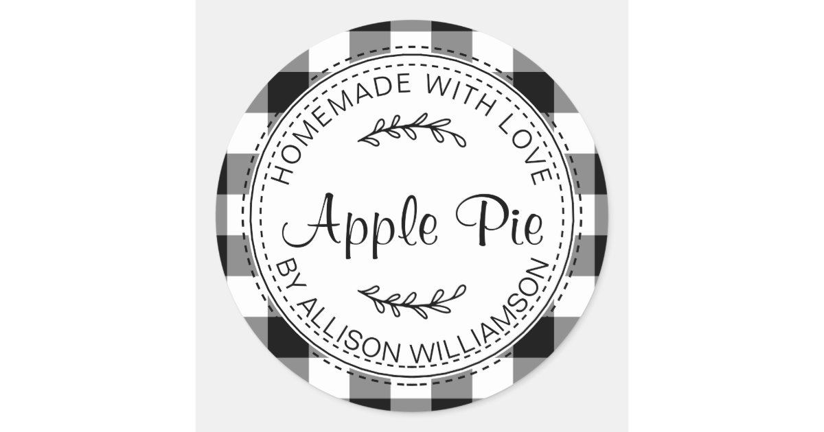 Rustic Homemade Baked Goods Apple Pie Black Check Classic Round Sticker ...