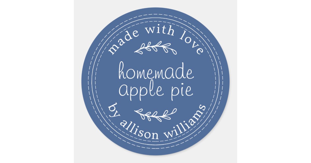 Rustic Homemade Baked Goods Apple Pie Blue Classic Round Sticker | Zazzle