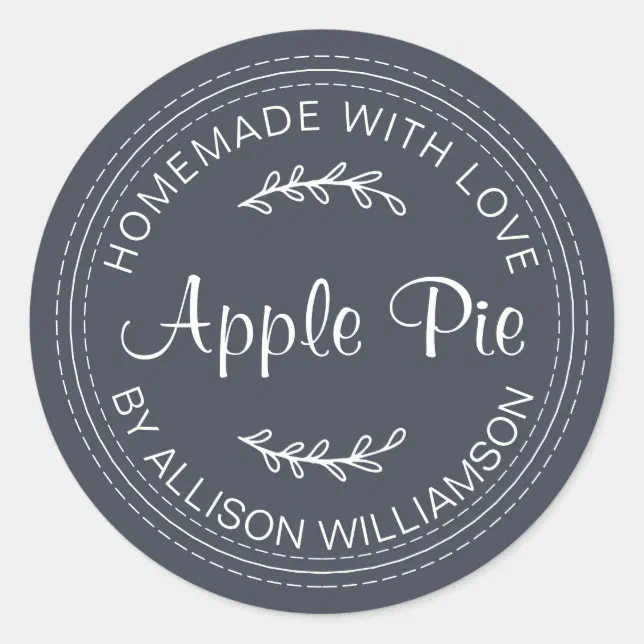 Rustic Homemade Baked Goods Apple Pie Dark Blue Classic Round Sticker ...