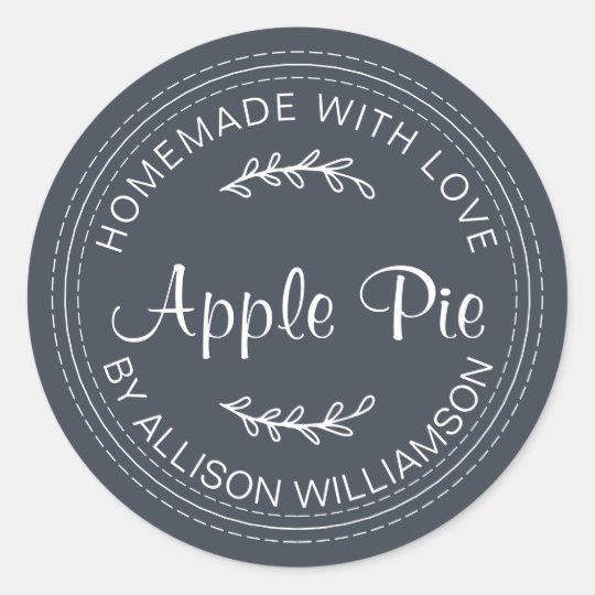 Rustic Homemade Baked Goods Apple Pie Dark Blue Classic Round Sticker ...