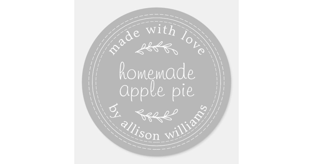 Rustic Homemade Baked Goods Apple Pie Gray Classic Round Sticker | Zazzle