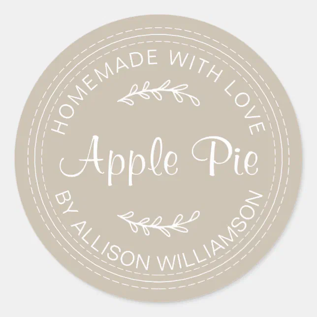 Rustic Homemade Baked Goods Apple Pie Gray Classic Round Sticker | Zazzle