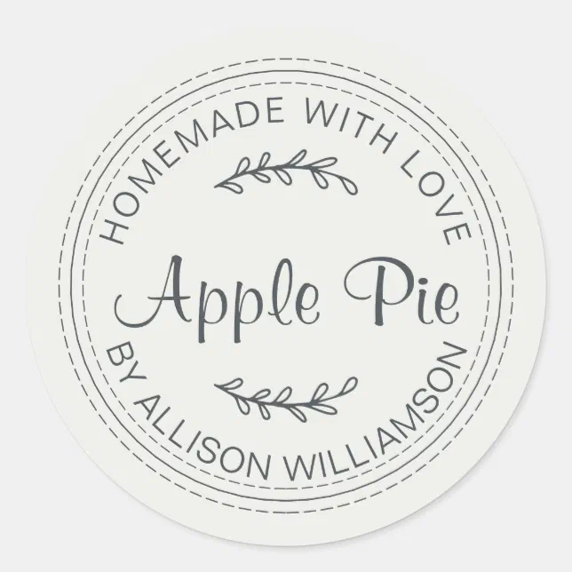 Rustic Homemade Baked Goods Apple Pie Gray Classic Round Sticker | Zazzle
