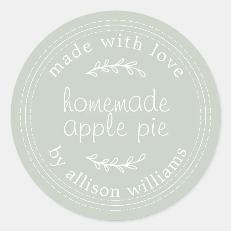 Rustic Homemade Baked Goods Apple Pie Green Classic Round Sticker | Zazzle