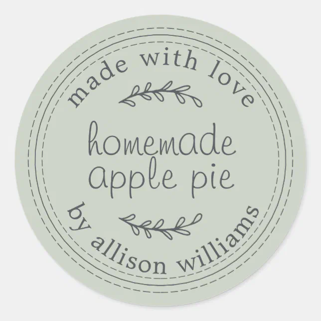 Rustic Homemade Baked Goods Apple Pie Green Classic Round Sticker | Zazzle