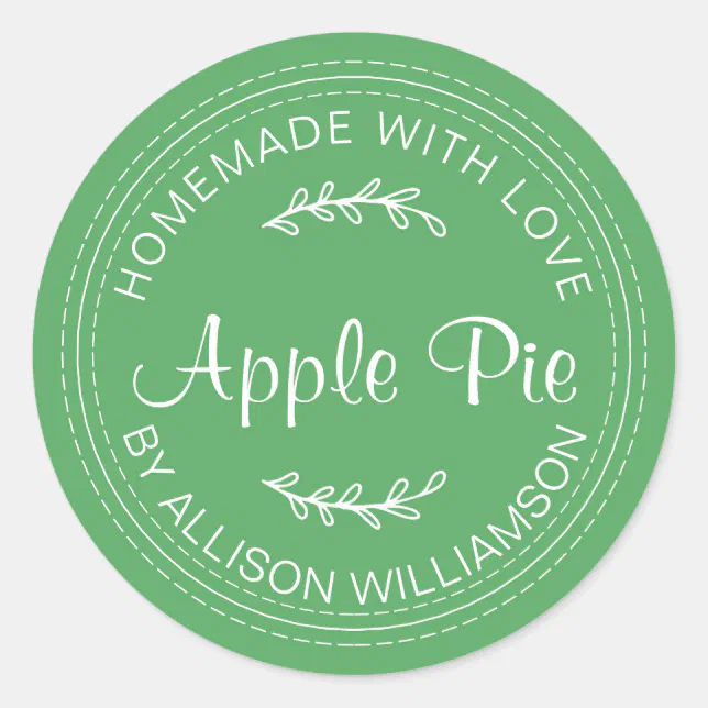 Rustic Homemade Baked Goods Apple Pie Green Classic Round Sticker | Zazzle