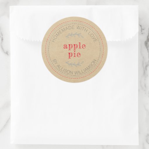 Rustic Homemade Baked Goods Apple Pie Kraft Paper Classic Round Sticker ...