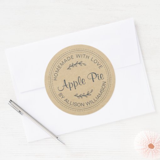 Rustic Homemade Baked Goods Apple Pie Kraft Paper Classic Round Sticker ...