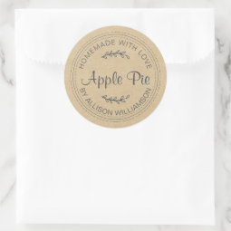 Rustic Homemade Baked Goods Apple Pie Kraft Paper Classic Round Sticker ...