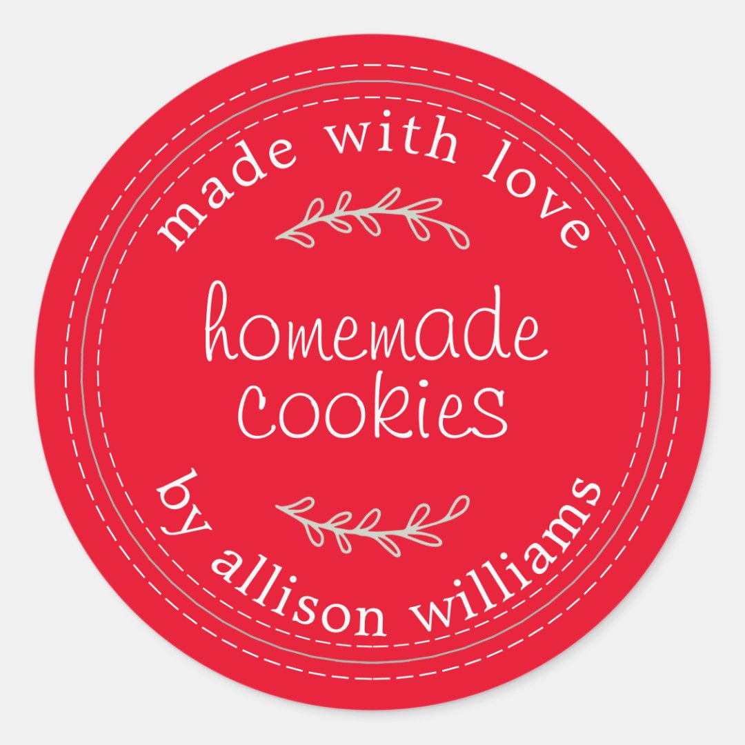 Rustic Homemade Baked Goods Cookies Red Classic Round Sticker | Zazzle
