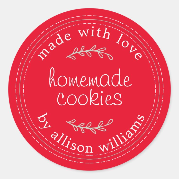 Rustic Homemade Baked Goods Cookies Red Classic Round Sticker | Zazzle