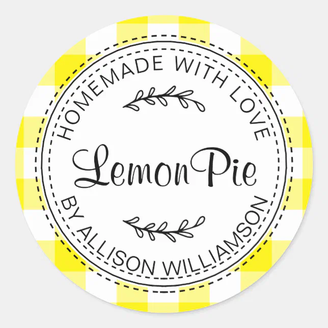Rustic Homemade Baked Goods Lemon Pie Yellow Check Classic Round ...