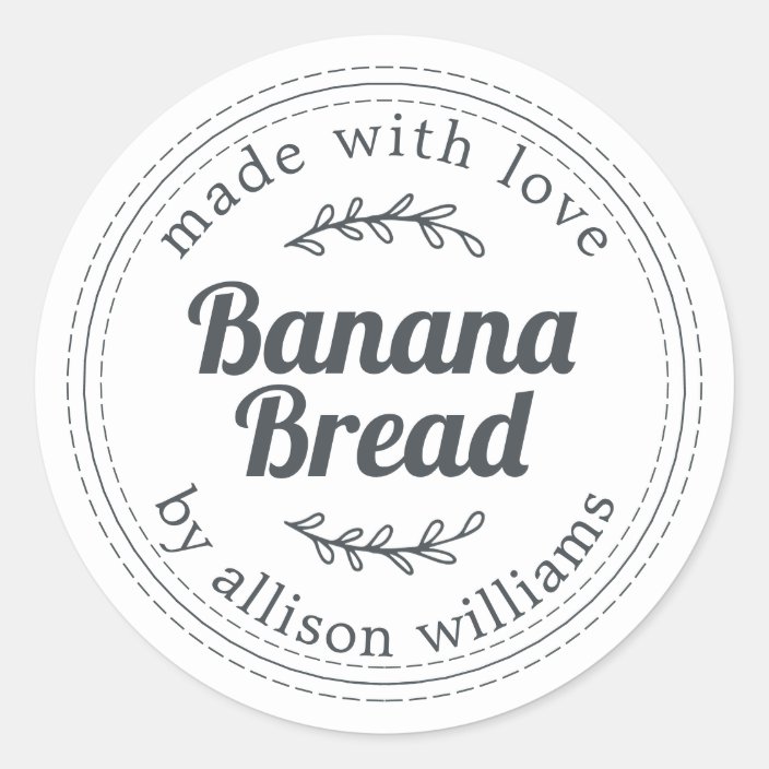 Rustic Homemade Banana Bread Black White Classic Round Sticker | Zazzle.com
