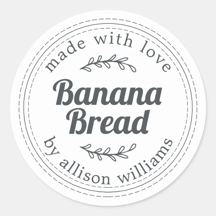 Rustic Homemade Banana Bread Black White Classic Round Sticker | Zazzle