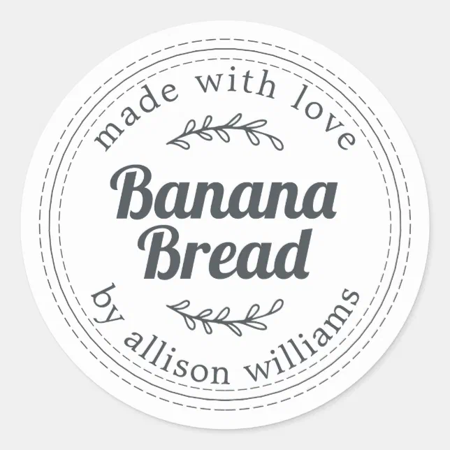 Rustic Homemade Banana Bread Black White Classic Round Sticker | Zazzle