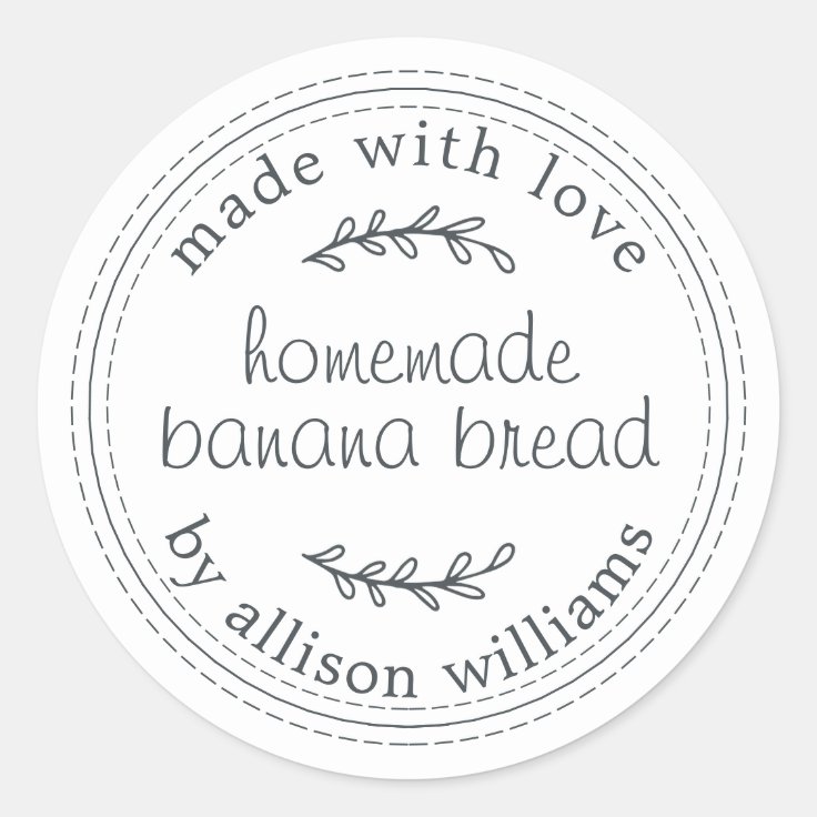 Rustic Homemade Banana Bread Black White Classic Round Sticker | Zazzle