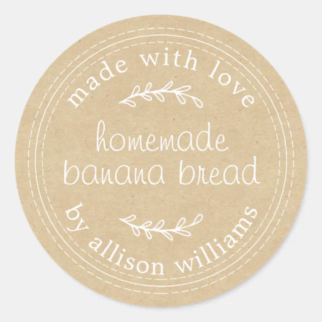 Rustic Homemade Banana Bread Kraft Paper Classic Round Sticker | Zazzle