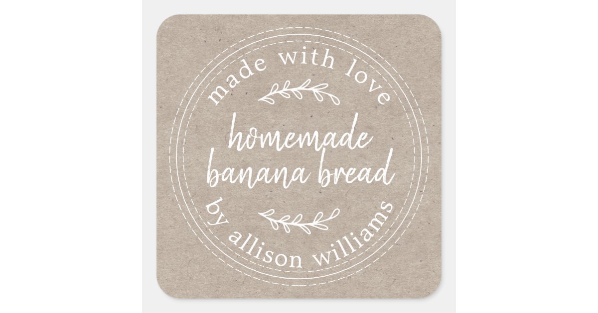 Rustic Homemade Banana Bread Kraft Paper Square Sticker | Zazzle