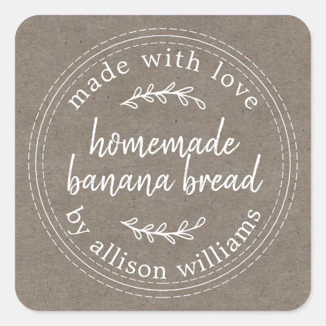 Rustic Homemade Banana Bread Kraft Paper Square Sticker | Zazzle