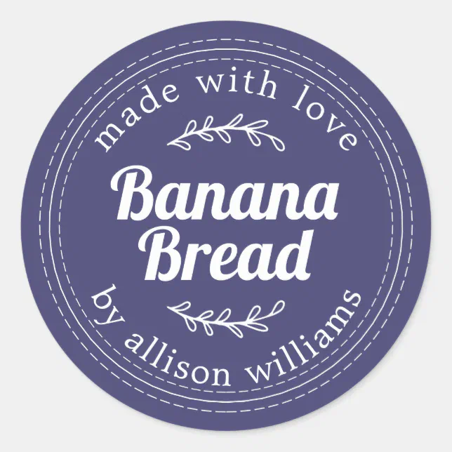 Rustic Homemade Banana Bread Navy Blue Classic Round Sticker | Zazzle