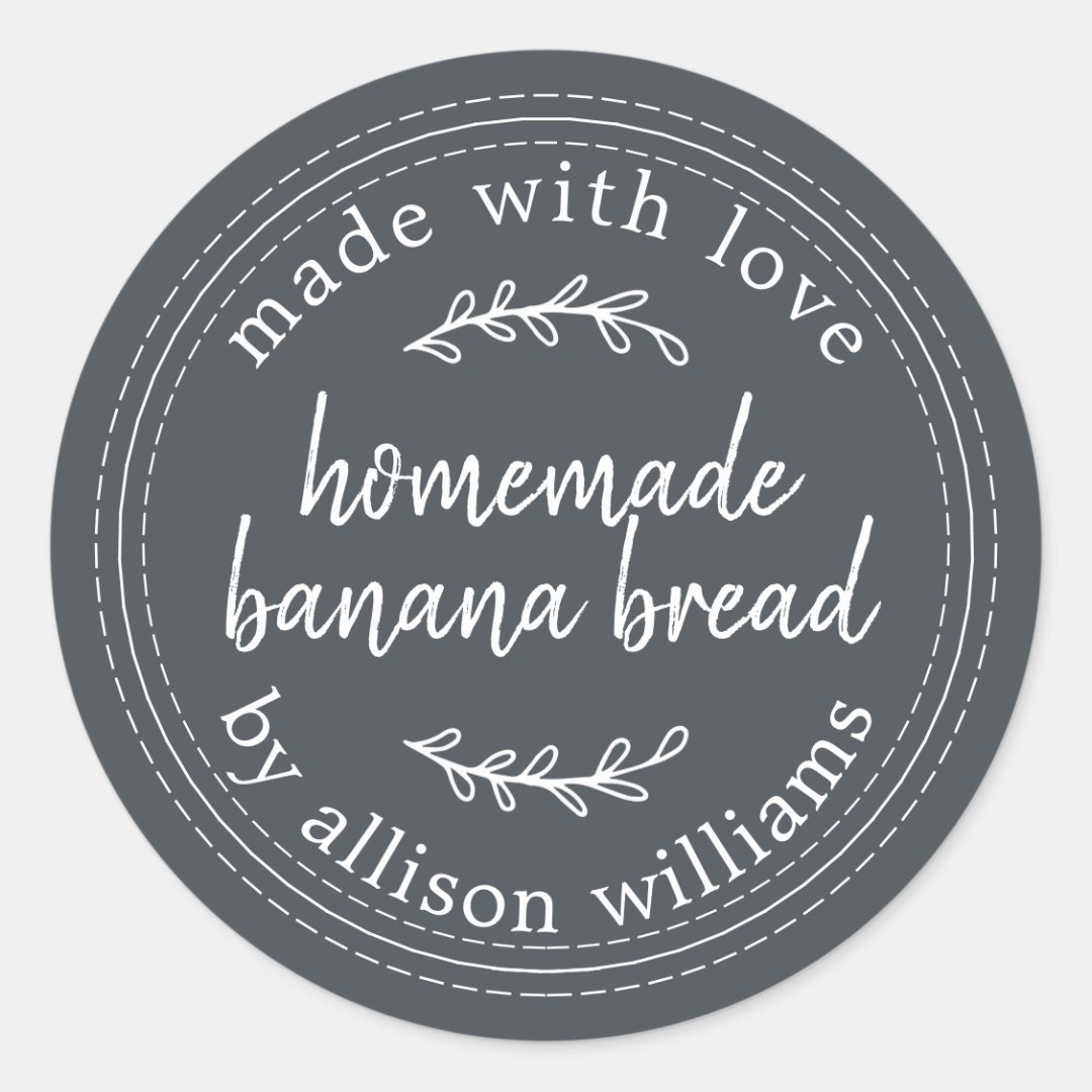 Rustic Homemade Banana Bread Off-Black Classic Round Sticker | Zazzle