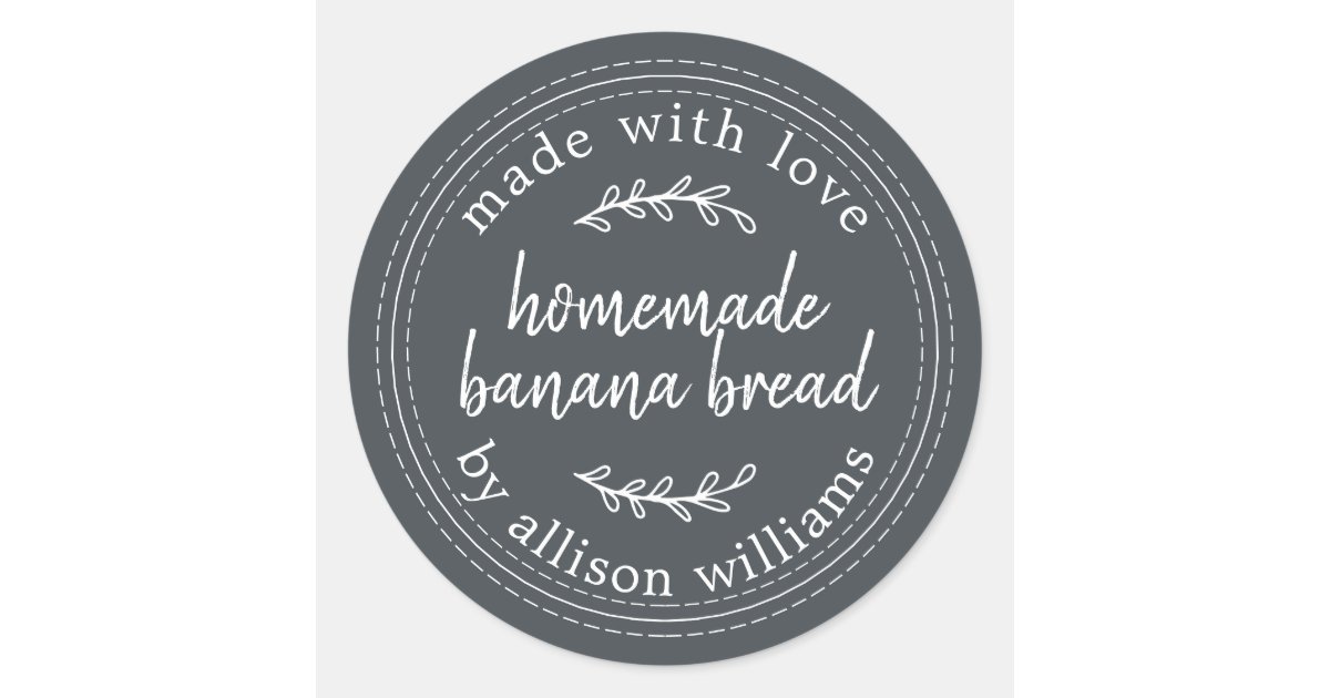 Rustic Homemade Banana Bread Off-Black Classic Round Sticker | Zazzle