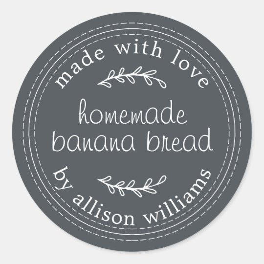 Rustic Homemade Banana Bread Off-Black Classic Round Sticker | Zazzle.com