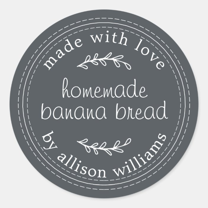 Rustic Homemade Banana Bread Off-Black Classic Round Sticker | Zazzle.com