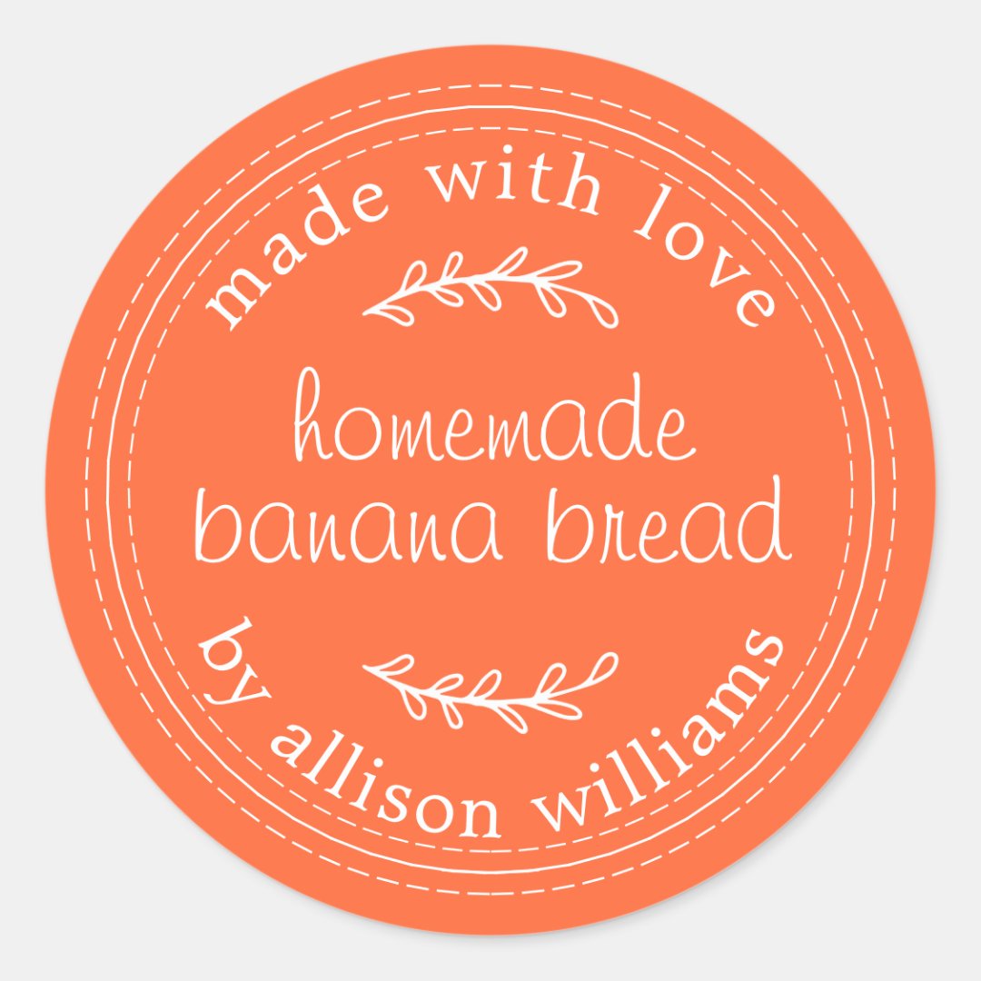Rustic Homemade Banana Bread Orange Classic Round Sticker | Zazzle