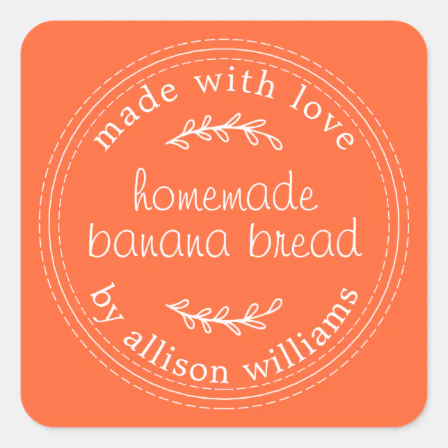 Rustic Homemade Banana Bread Orange Square Sticker | Zazzle