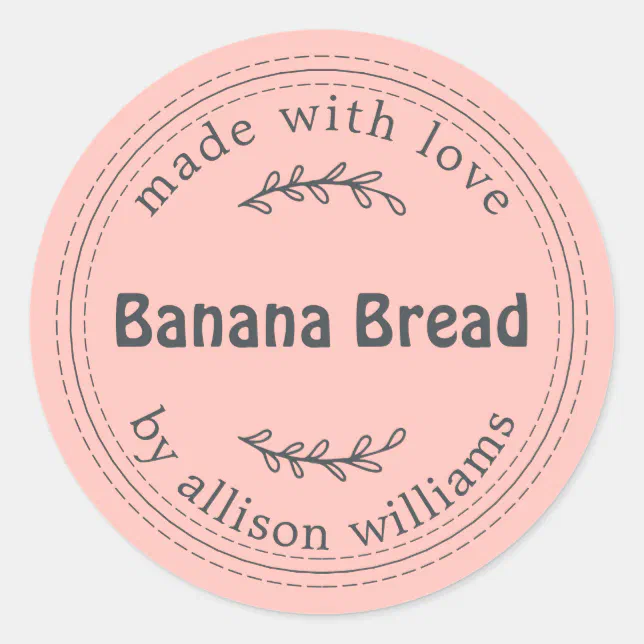 Rustic Homemade Banana Bread Pink Classic Round Sticker | Zazzle