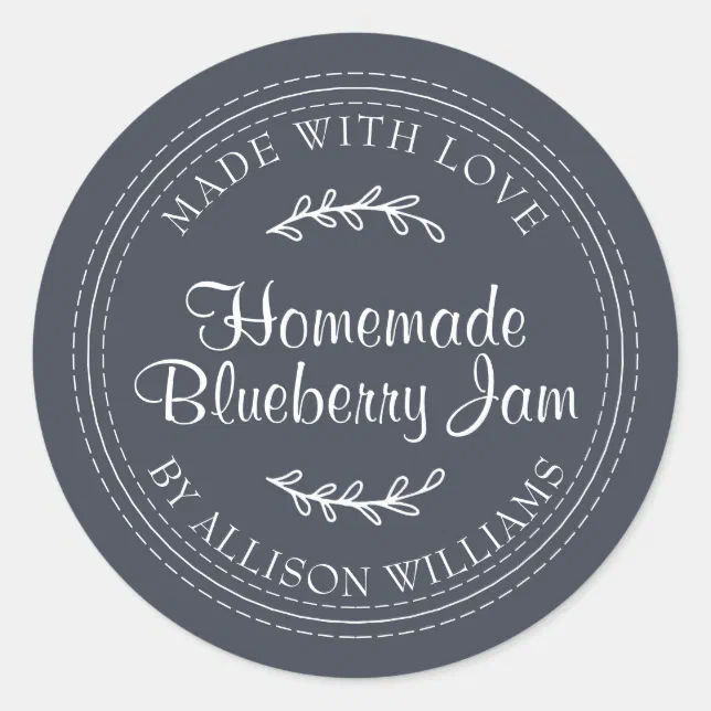 Rustic Homemade Blueberry Jam Canning Dark Blue Classic Round Sticker ...