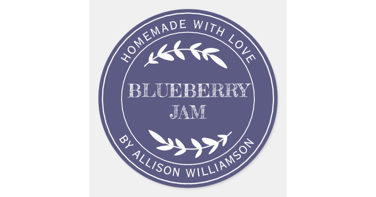 Rustic Homemade Blueberry Jam Navy Blue Jar Classic Round Sticker | Zazzle