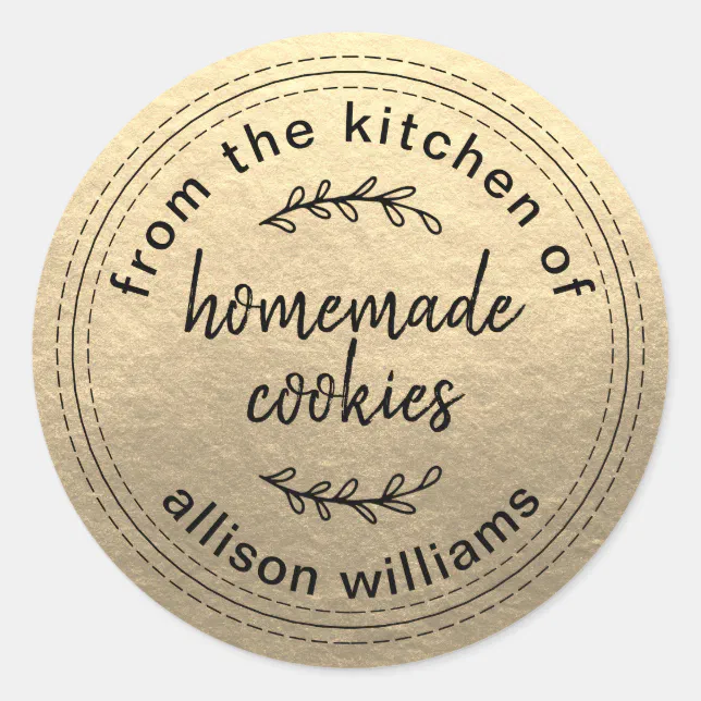 Rustic Homemade Cookies From the Kitchen of Gold Classic Round Sticker ...
