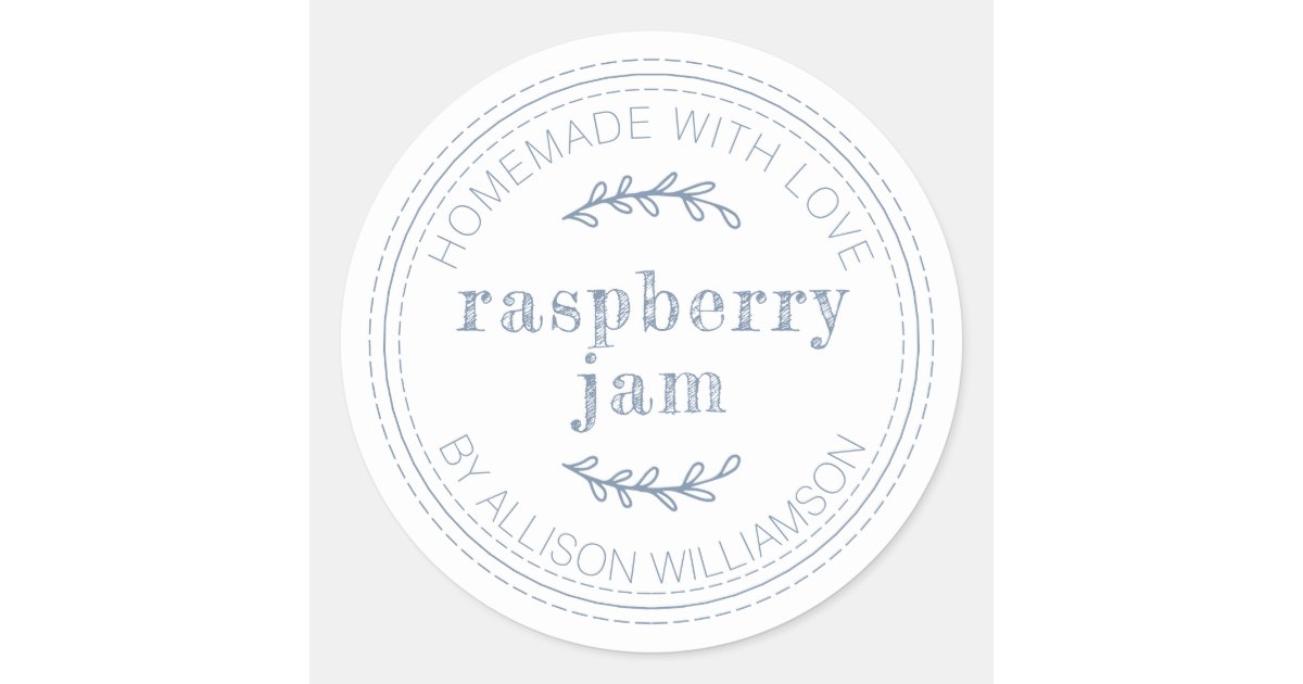 Rustic Homemade Jam Can Vintage Blue Jar Classic Round Sticker | Zazzle